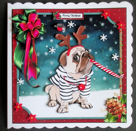 Wrapped in Holly Christmas Rudolph Pug - CUP985884_1056 | Craftsuprint