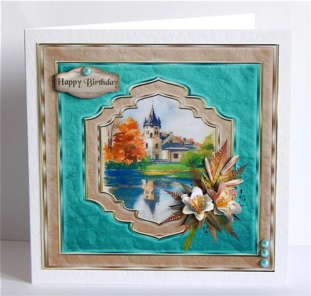 Birthday Card with Framed Landscape and Decoupage Flowers - CUP679297 ...