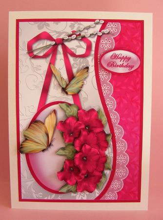 Cerise Flowers and Butterflies Waved Border Card Front - CUP620698_1065 ...