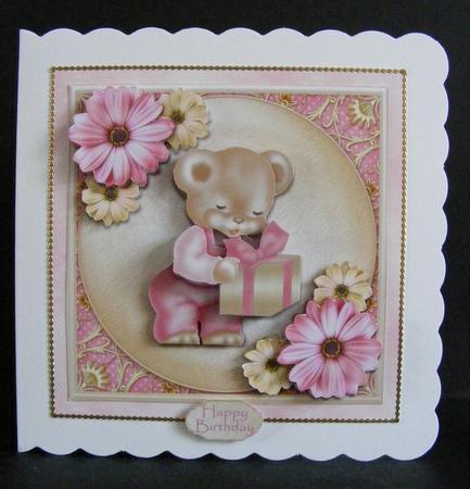 Pink Bear with Gift Square Card Front - CUP666771_1065 | Craftsuprint