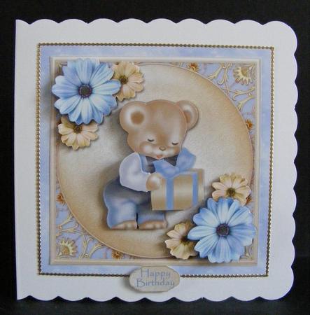 Blue Bear with Gift Square Card Front - CUP666780_1065 | Craftsuprint