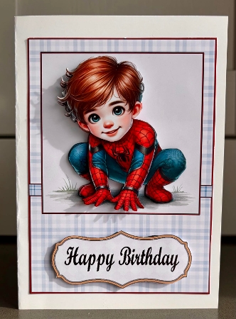 Spider-Man A5 Card Front and Decoupage - Photo by Elaine Harmer