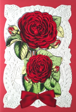 Beautiful Red Roses on Vintage Lace with Bow - CUP676620_415 | Craftsuprint