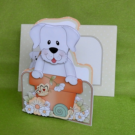 3D Shaped Card Kit - Flowerpot Friends - Little White Labrador Dog Dash ...