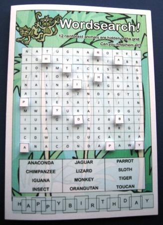 Rainforest Animals Wordsearch Card A4 - Photo by Elizabeth Boot