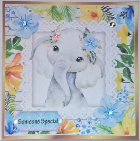 Pretty water colour ele with tropical flowers 8x8 - CUP1030547_415 ...