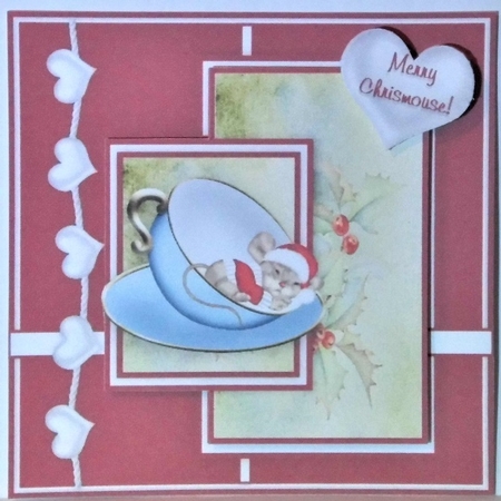 Christmas Mouse In A Teacup - 6 x 6 Card Topper With Decoupage & Tags ...