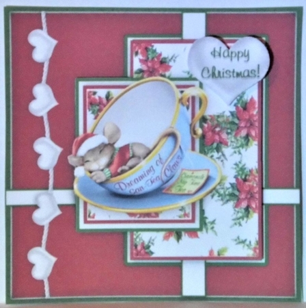 Poinsettia Christmas Mouse In A Teacup - 6 x 6 Card Topper With ...