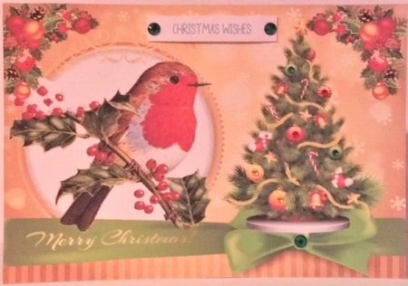Lovely robin on a branch with snow, & christmas tree A4 - CUP981136_415 ...