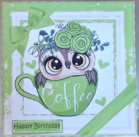 4 Cute owl in coffee cup with bows card fronts 8x8 mini kit - CUP999211 ...