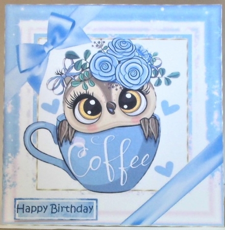 4 Cute owl in coffee cup with bows card fronts 8x8 mini kit - CUP999211 ...
