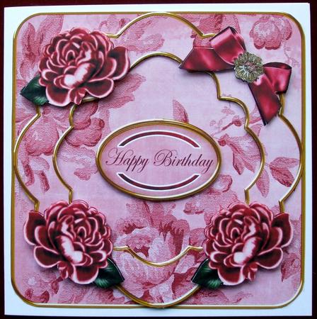 Deep Red Happy Birthday Fancy 8in Decoupage Card Front Kit - CUP345618 ...