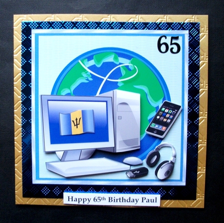 Computer birthday card with headphones, memory stick and iphone ...