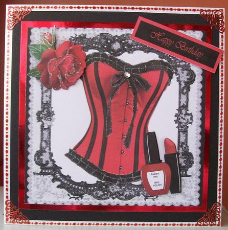 Red/black Basque in Lace Frame with Red Rose - CUP351301_415 | Craftsuprint