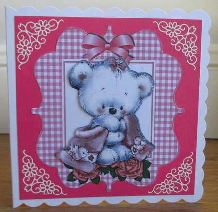 Baby bear in gingham frame with pink roses and bow - CUP754974_415 ...