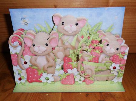 Strawberry Mice Freestanding Pop Up Card Kit - CUP170143_68 | Craftsuprint