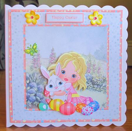 Cute Girl with Easter Bunny and Eggs Card - CUP602373_8 | Craftsuprint