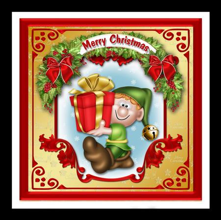 Christmas Elf with Gift Square Card Front - CUP564070_1065 | Craftsuprint