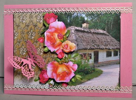 Rose Thatched Roof Cottage Card Front - CUP397689_8 | Craftsuprint