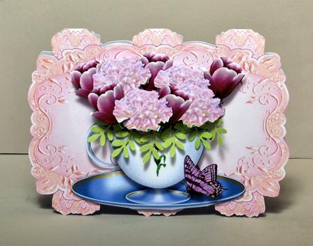 Pink Strip Card Mini Kit - Teacup with Tulips - CUP414993_66 | Craftsuprint