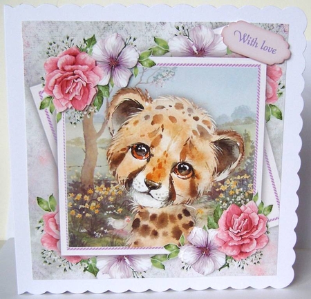 Beautiful Leopard With Pink Roses 8x8 - Photo by Margaret McCartney