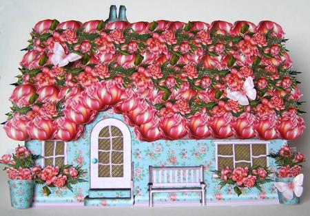 Beautiful Rose Cottage Shaped Card - CUP555692_1483 | Craftsuprint