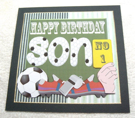 Green football Birthday Son card front - Photo by Margaret Scott