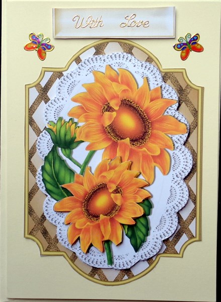 Pretty Golden Sunflowers on Lace with Bow - CUP675380_415 | Craftsuprint