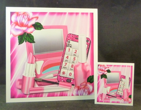 Pink makeup with glitter mobile phone and rose 8x8 - CUP718865_415 ...