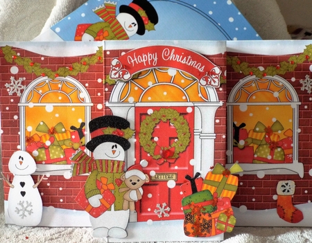 3D Xmas Snowman Up Front Card Decoupage - Photo by Pam Sperling
