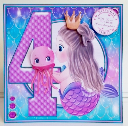 Mermaid 4th Birthday Quick Card Front - CUP1114083_45357 | Craftsuprint