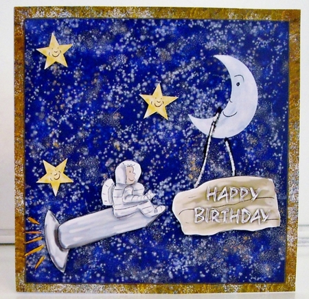 SPACEMAN BIRTHDAY CARD- Ages 1-9 Birthday Card 7 by 7 inch Decoupage ...