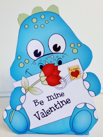 3D Valentine Treat Box Mini Kit - Cute Dinosaur has a Valentine Card ...