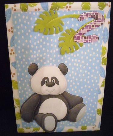 Cute Panda in Jungle Frame on Blue Backing Paper - Photo by Pam Stubley