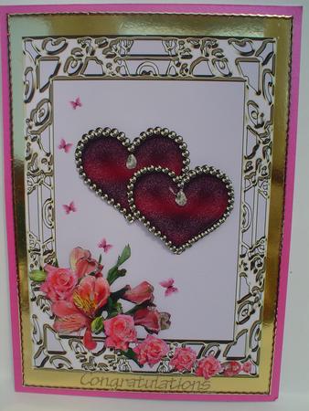 A4 Two Red Jeweled Hearts & Flowers on Light Soft Grey - CUP79088_96 ...