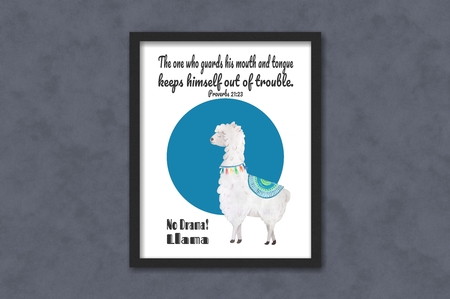 No Drama Llama Scripture Word Art Printable Wall Decor Print Designed ...