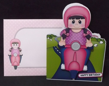 3D Shaped Card Kit - Young Lady Charita Rides her Motor Scooter ...