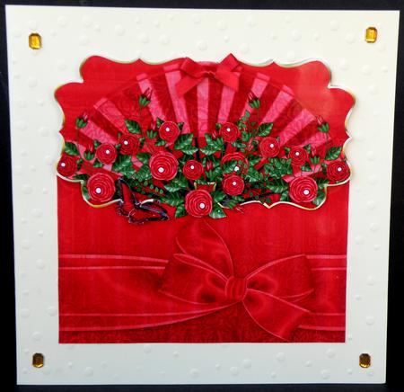 Rose and Fan Greeting Card in Red - CUP305795_1446 | Craftsuprint