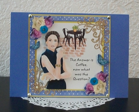 Funny female coffee themed birthday card topper for 6x6 card ...