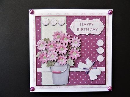 Pink Flowers in a Bucket 7.5 Inch Card Front and Insert with Various ...