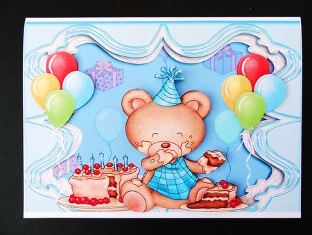 Birthday Bear with Cake & Balloons - CUP348917_983 | Craftsuprint