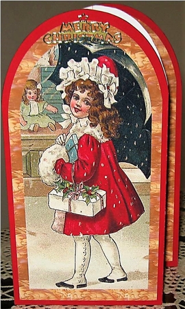 Tri-fold Red Christmas Parcel Girl Card - Photo by Wendy De Winter
