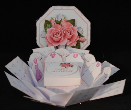 Pink roses octagonal exploding box card with gift box - CUP899387_20842 ...
