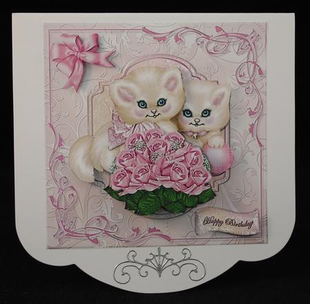 Kittens with Pink Rose Bouquet Card Front - CUP589007_1065 | Craftsuprint