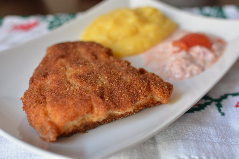 Fried Carp with Polenta and Garlic Sauce