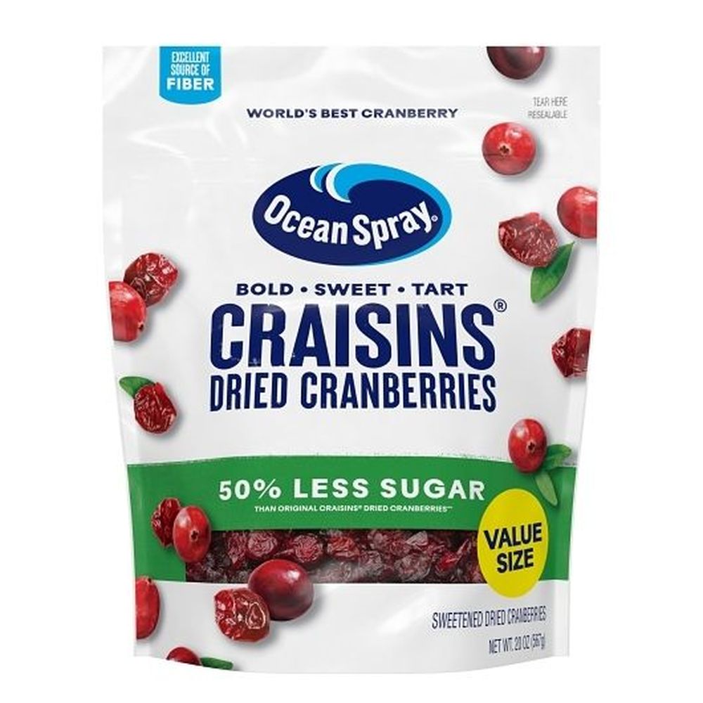 Ocean Spray Craisins 50 Percent Less Sugar Dried Cranberries, 20 Ounce ...