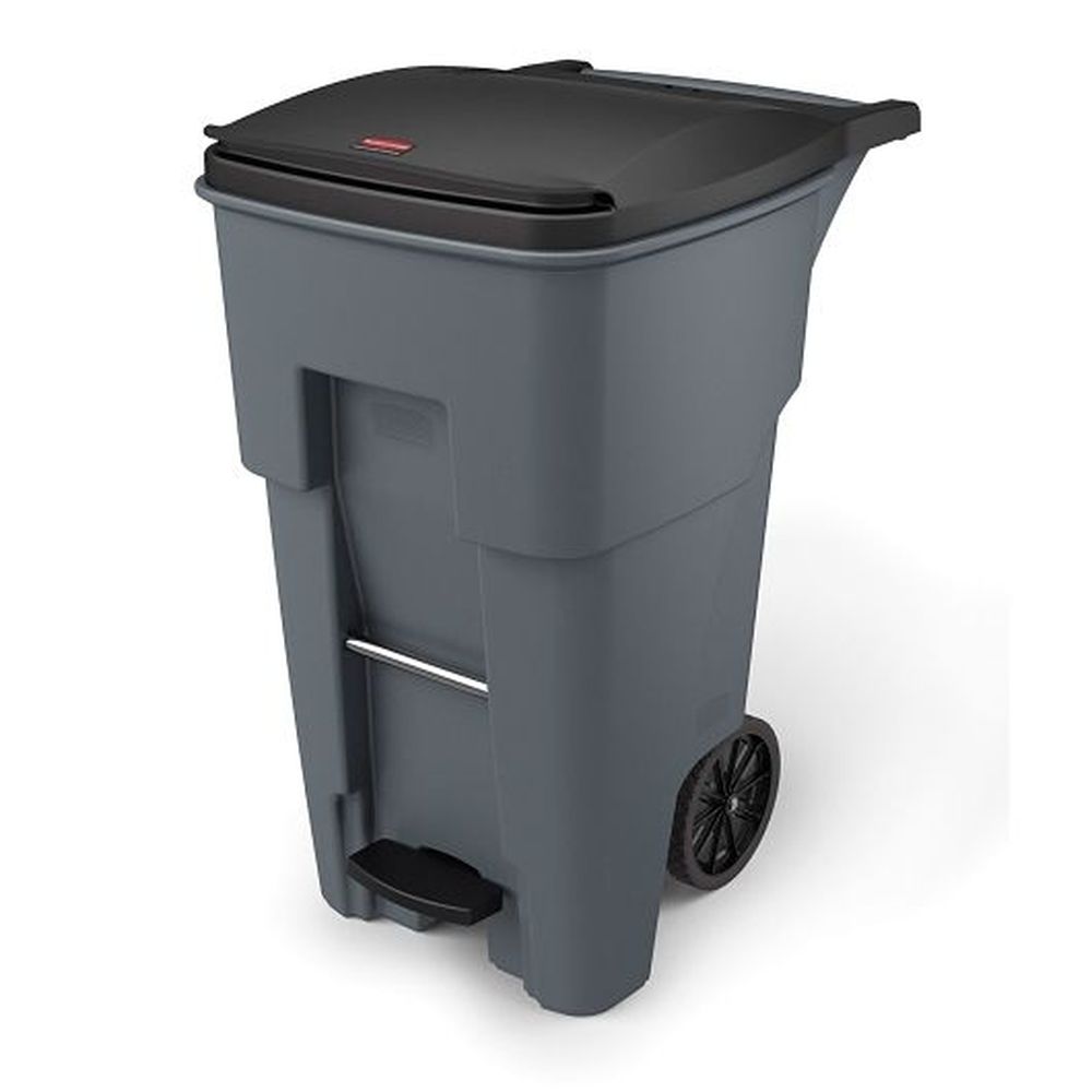 Rubbermaid Brute Gray Step-On Rollout Container, 65 Gallon Capacity