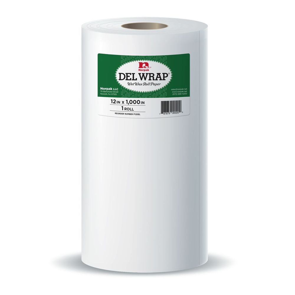 Norpak 3 inch Core DeliWrap Wet Wax Paper Roll, 12 inch x 1000 feet