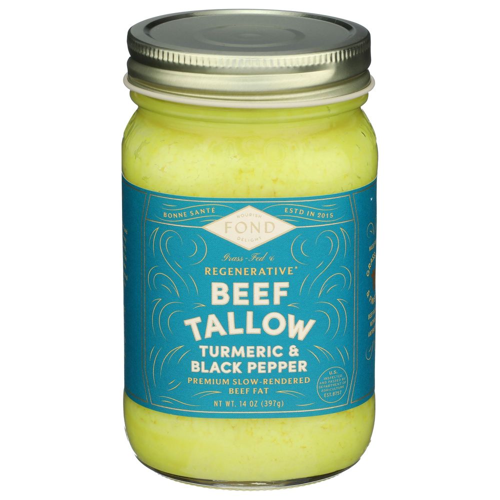 Fond Turmeric and Black Pepper Regenerative Beef Tallow, 14 Ounce -- 4 ...