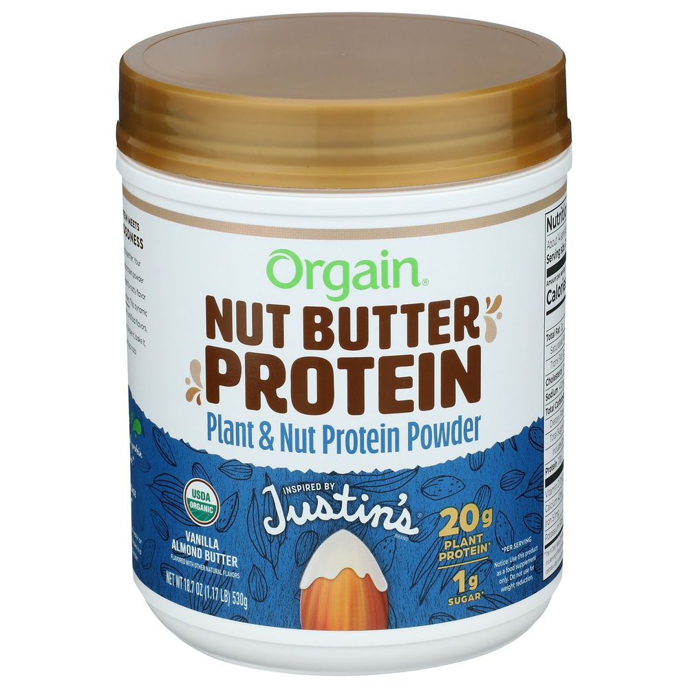 Orgain Organic Vanilla Almond Butter Plant and Nut Protein Powder, 18.7 ...